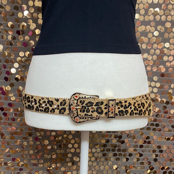 Accessories | Leopard Print Belt With Rhinestone Accents 287 | Poshmark
